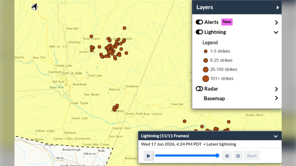 Severe thunderstorm watch issued for Fort St. John area as lightning ...